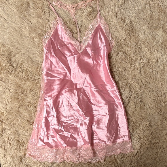 Avid Love | Intimates & Sleepwear | Chic Pink Satin With Lace Chemise ...
